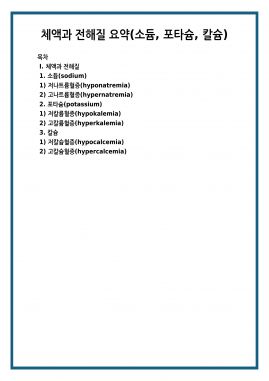 체액과 전해질 요약(소듐, 포타슘, 칼슘)-1페이지
