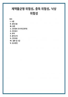 체액불균형 위험성, 중독 위험성, 낙상 위험성-1페이지