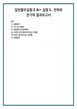 일반물리실험2 실험1. 전하와 전기력 결과보고서-1페이지