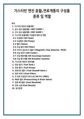 가스터빈 엔진 윤활,연료계통의 구성품 종류 및 역할-1페이지