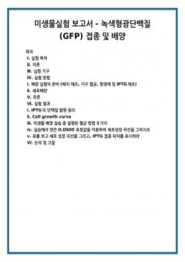 미생물실험 보고서 - 녹색형광단백질(GFP) 접종 및 배양-1페이지