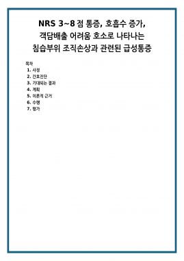 NRS 3~8점 통증, 호흡수 증가, 객담배출 어려움 호소로 나타나는 침습부위 조직손상과 관련된 급성통증-1페이지