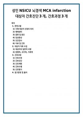 성인 NSICU 뇌경색 MCA infarction 대상자 간호진단3개, 간호과정3개-1페이지