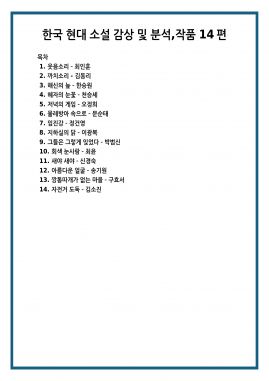 한국 현대 소설 감상 및 분석,작품 14편-1페이지