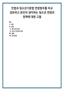 민법과 청소년기본법 연령범주를 비교 검토하고 본인이 생각하는 청소년 연령과 정책에 대한 고찰-1페이지