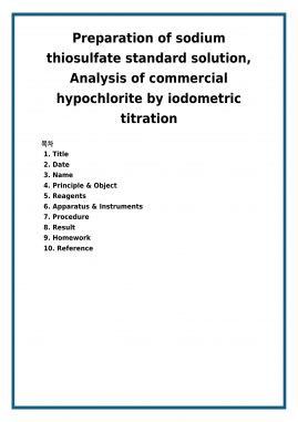 Preparation of sodium thiosulfate standard solution, Analysis of commercial hypochlorite by iodometr-1페이지