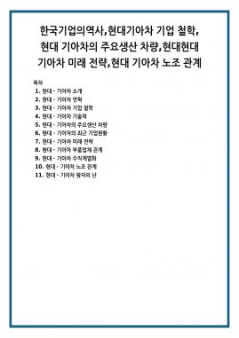 한국기업의역사,현대기아차 기업 철학,현대 기아차의 주요생산 차량,현대현대 기아차 미래 전략,현대 기아차 노조 관계-1페이지