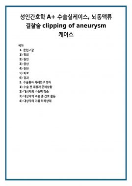 성인간호학 수술실케이스, 뇌동맥류 결찰술 clipping of aneurysm 케이스-1페이지