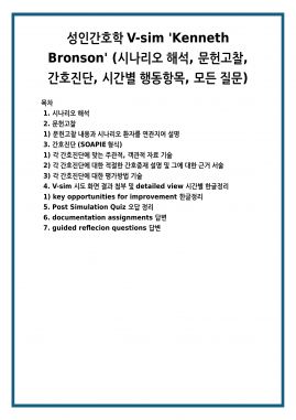 성인간호학 V-sim Kenneth Bronson (시나리오 해석, 문헌고찰, 간호진단, 시간별 행동항목, 모든 질문)-1페이지