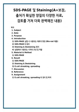 SDS-PAGE 및 Staining(보장, 출처가 확실한 양질의 다양한 자료, 검토를 거쳐 더욱 완벽해진 내용)-1페이지