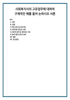 사회복지사의 고유업무에 대하여 구체적인 예를 들어 논하시오  서론-1페이지
