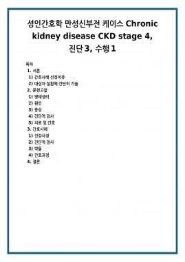 성인간호학 만성신부전 케이스 Chronic kidney disease CKD stage 4, 진단3, 수행1-1페이지