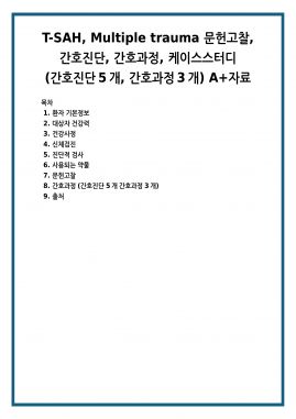 T-SAH, Multiple trauma 문헌고찰, 간호진단, 간호과정, 케이스스터디 (간호진단5개, 간호과정3개) 자료-1페이지