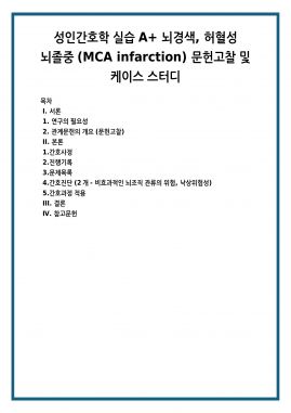 성인간호학 실습 뇌경색, 허혈성 뇌졸중 (MCA infarction) 문헌고찰 및 케이스 스터디-1페이지