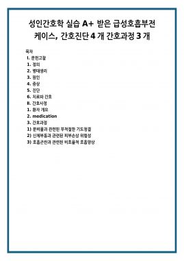 성인간호학 실습 급성호흡부전 케이스, 간호진단4개 간호과정3개-1페이지