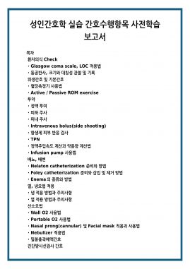 성인간호학 실습 간호수행항목 사전학습 보고서-1페이지
