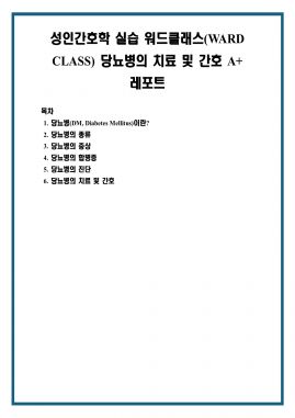 성인간호학 실습 워드클래스(WARD CLASS) 당뇨병의 치료 및 간호-1페이지