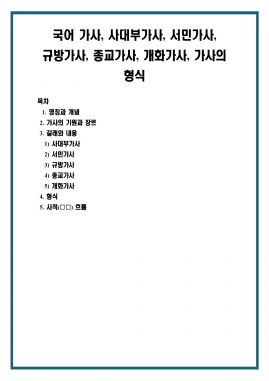 국어 가사, 사대부가사, 서민가사, 규방가사, 종교가사, 개화가사, 가사의 형식-1페이지