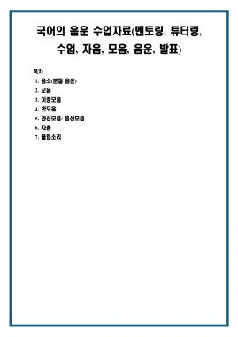 국어의 음운 수업자료(멘토링, 튜터링, 수업, 자음, 모음, 음운, 발표)-1페이지