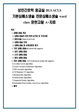 성인간호학 응급실 BLS ACLS 기본심폐소생술 전문심폐소생술 ward class 문헌고찰 자료-1페이지