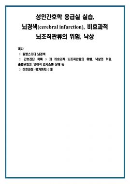 성인간호학 응급실 실습, 뇌경색(cerebral infarction), 비효과적 뇌조직관류의 위험, 낙상-1페이지