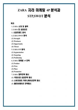 ZARA 자라 마케팅 4P분석과 STP,SWOT분석-1페이지