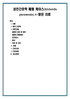 성인간호학 폐렴 케이스(Klebsiella pneumonia) 받은 자료-1페이지