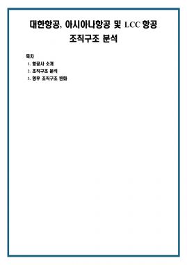 대한항공, 아시아나항공 및 LCC항공 조직구조 분석-1페이지