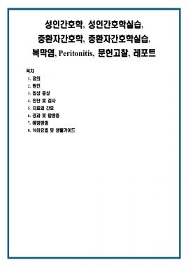성인간호학, 성인간호학실습, 중환자간호학, 중환자간호학실습, 복막염, Peritonitis, 문헌고찰, 레포트-1페이지