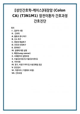 [성인간호학-케이스]대장암 (Colon CA) (T3N1M1) 암전이환자 간호과정 간호진단-1페이지