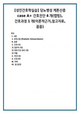 [성인간호학실습] 당뇨병성 케톤산증 case 간호진단 4개(맵핑), 간호과정 1개(이론적근거,참고자료,꼼꼼)-1페이지