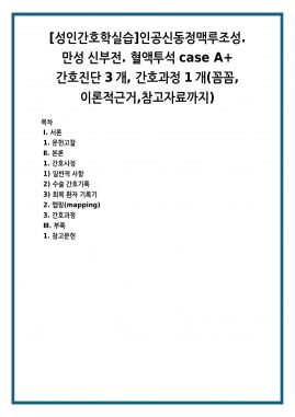 [성인간호학실습]인공신동정맥루조성. 만성 신부전. 혈액투석 case 간호진단 3개, 간호과정 1개(꼼꼼,이론적근거,참고자료까지)-1페이지