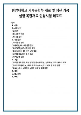 한양대학교 기계공학부 재료 및 생산 가공 실험 복합재료 인장시험 레포트-1페이지