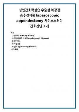 성인간호학실습 수술실 복강경 충수절제술 laparoscopic appendectomy 케이스스터디 간호진단 1개-1페이지