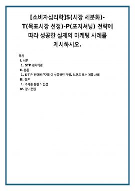 [소비자심리학]S(시장 세분화)-T(목표시장 선정)-P(포지셔닝) 전략에 따라 성공한 실제의 마케팅 사례를 제시하시오.-1페이지