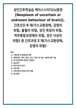 성인간호학실습 케이스스터디(뇌종양[Neoplasm of uncertain or unknown behaviour of brain]), 간호진단 6개(가스교환장애, 감염의 위험, 출혈-1페이지