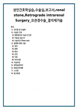 성인간호학실습,수술실,보고서,renal stone,Retrograde intrarenal Surgery_요관경수술_결석제거술-1페이지