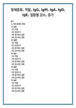 항체종류, 역할, IgG, IgM, IgA, IgD, IgE, 질환별 감소, 증가-1페이지