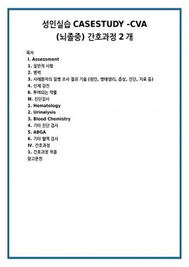 성인실습 CASESTUDY -CVA (뇌졸중) 간호과정 2개-1페이지