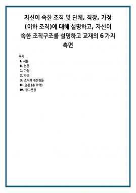 자신이 속한 조직 및 단체, 직장, 가정(이하 조직)에 대해 설명하고, 자신이 속한 조직구조를 설명하고 교재의 6가지 측면-1페이지