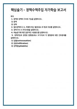 핵심술기 -  정맥수액주입 자가학습 보고서-1페이지