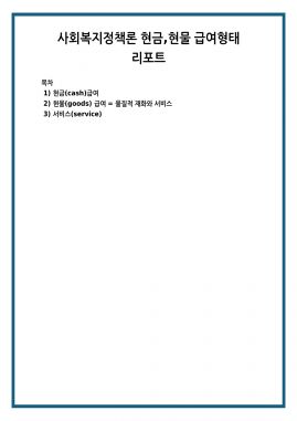사회복지정책론 현금,현물 급여형태 리포트-1페이지