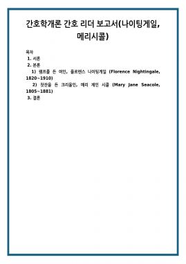 간호학개론 간호 리더 보고서(나이팅게일, 메리시콜)-1페이지