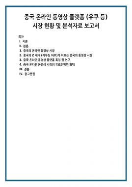 중국 온라인 동영상 플랫폼 (유쿠 등) 시장 현황 및 분석자료 보고서-1페이지