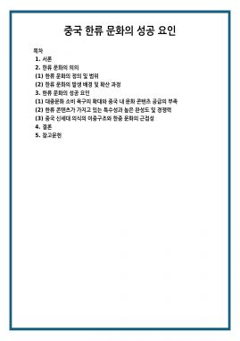 중국 한류 문화의 성공 요인-1페이지