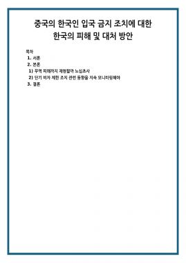 중국의 한국인 입국 금지 조치에 대한 한국의 피해 및 대처 방안-1페이지