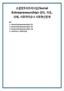 소셜앙트러프러너십(Social Entrepreneurship)-정의, 이유, 사례, 사회적이슈나 사회혁신문제-1페이지