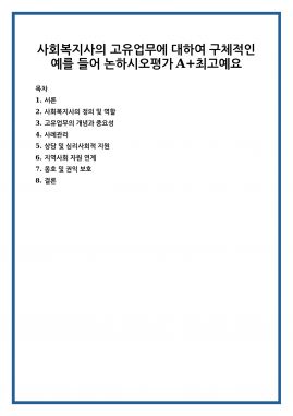 사회복지사의 고유업무에 대하여 구체적인 예를 들어 논하시오평가-1페이지