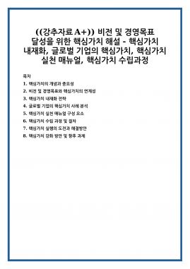 비전 및 경영목표 달성을 위한 핵심가치 해설 - 핵심가치 내재화, 글로벌 기업의 핵심가치, 핵심가치 실천 매뉴얼, 핵심가치 수립과정-1페이지