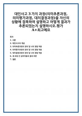 대인사고 3가지 과정(의미추론과정, 의미평가과정, 대치결정과정)을 자신의 상황에 접목하여 설명하고 어떻게 결과가 추론되었는지 설명하시오.평가-1페이지